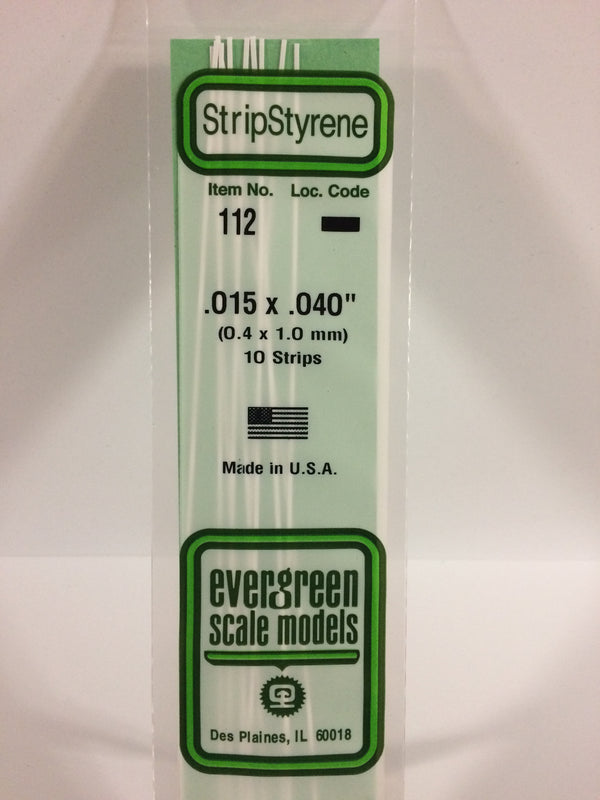 112 - .015" X .040" OPAQUE WHITE POLYSTYRENE STRIP - Evergreen Scale Models