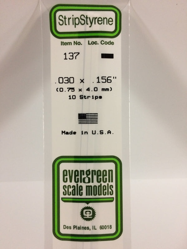 137- .030" X .156" OPAQUE WHITE POLYSTYRENE STRIP - Evergreen Scale Models