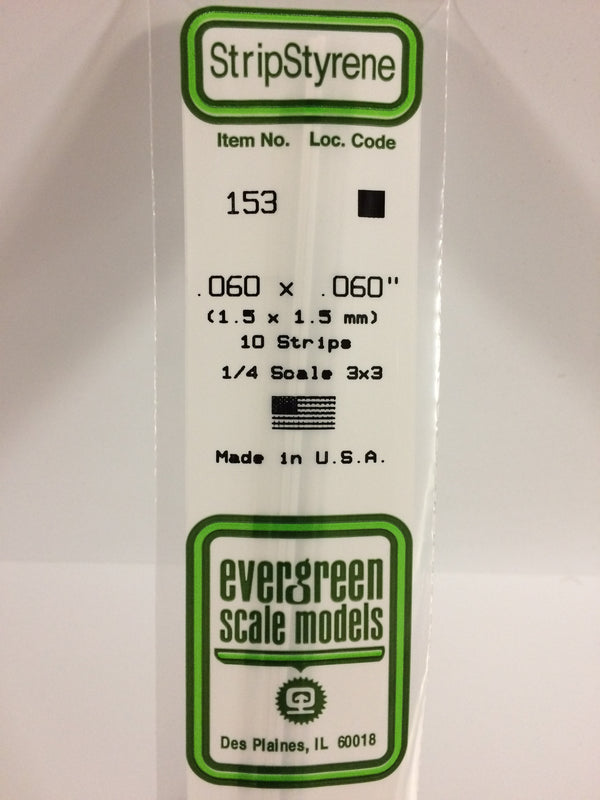 153 - .060" X .060" OPAQUE WHITE POLYSTYRENE STRIP - Evergreen Scale Models