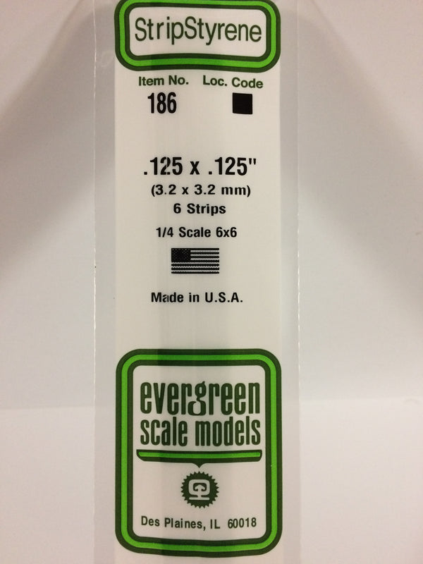 186 - .125" X .125" OPAQUE WHITE POLYSTYRENE STRIP - Evergreen Scale Models