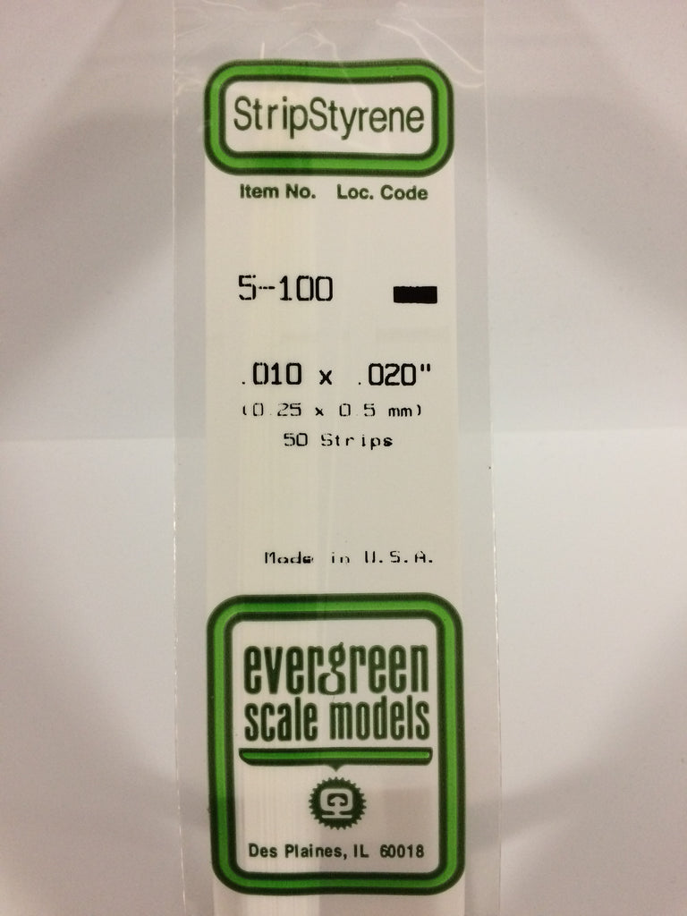 100 - .010" X .020" OPAQUE WHITE POLYSTYRENE STRIP - Evergreen Scale Models