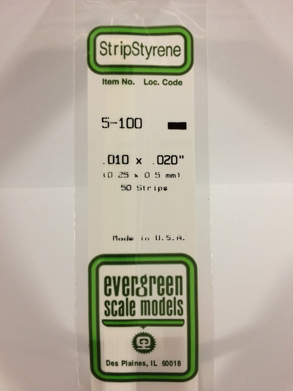 100 - .010" X .020" OPAQUE WHITE POLYSTYRENE STRIP - Evergreen Scale Models