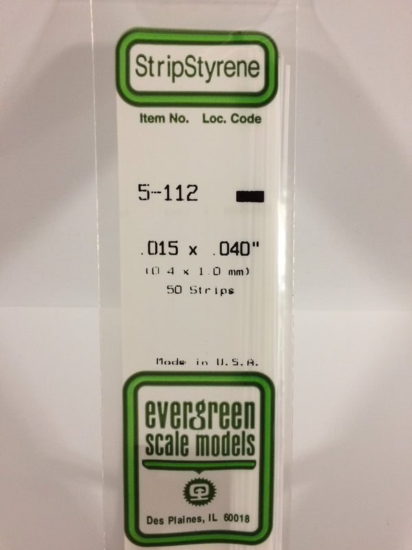112 - .015" X .040" OPAQUE WHITE POLYSTYRENE STRIP - Evergreen Scale Models