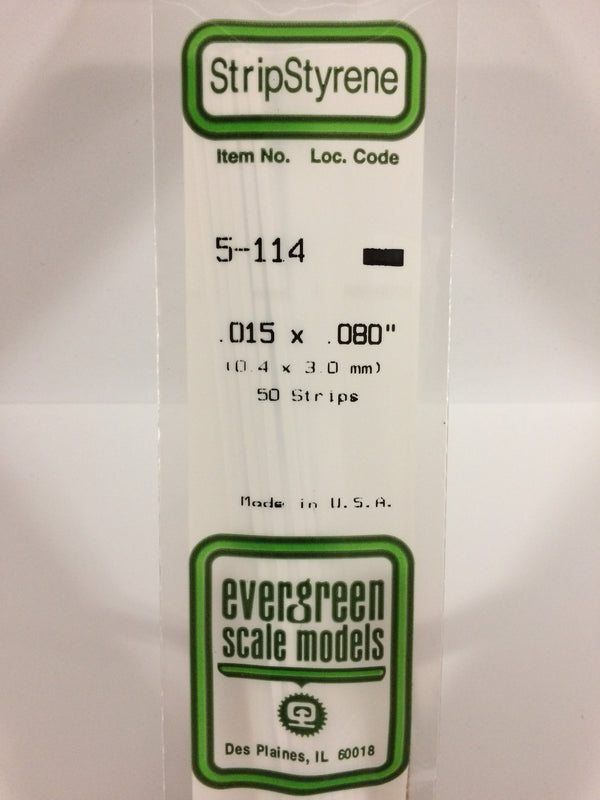 114 - .015" X .080" OPAQUE WHITE POLYSTYRENE STRIP - Evergreen Scale Models