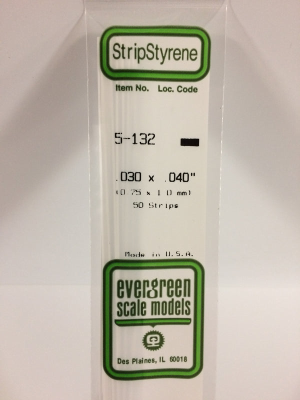 132 - .030" X .040" OPAQUE WHITE POLYSTYRENE STRIP - Evergreen Scale Models