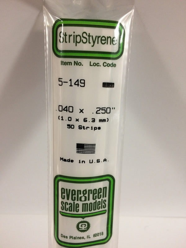 149 - .040" X .250" OPAQUE WHITE POLYSTYRENE STRIP - Evergreen Scale Models