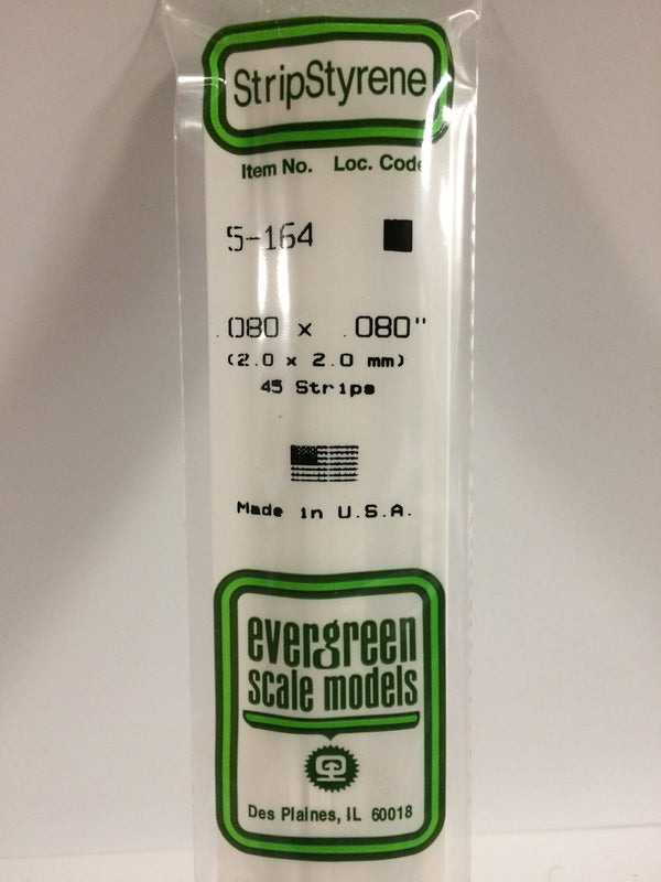 164 - .080" X .080" OPAQUE WHITE POLYSTYRENE STRIP - Evergreen Scale Models