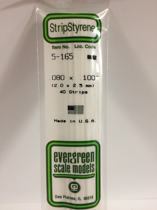 165 - .080" X .100" OPAQUE WHITE POLYSTYRENE STRIP - Evergreen Scale Models