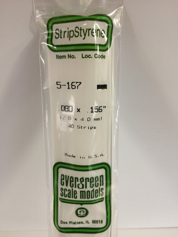 167 - .080" X .156" OPAQUE WHITE POLYSTYRENE STRIP - Evergreen Scale Models
