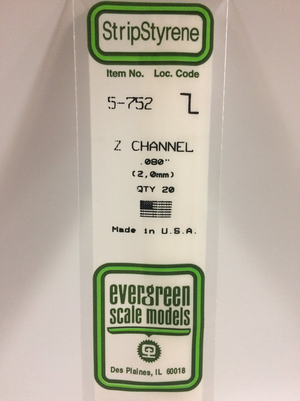 752 - .080" (2.0mm) OPAQUE WHITE POLYSTYRENE Z CHANNEL - Evergreen ...