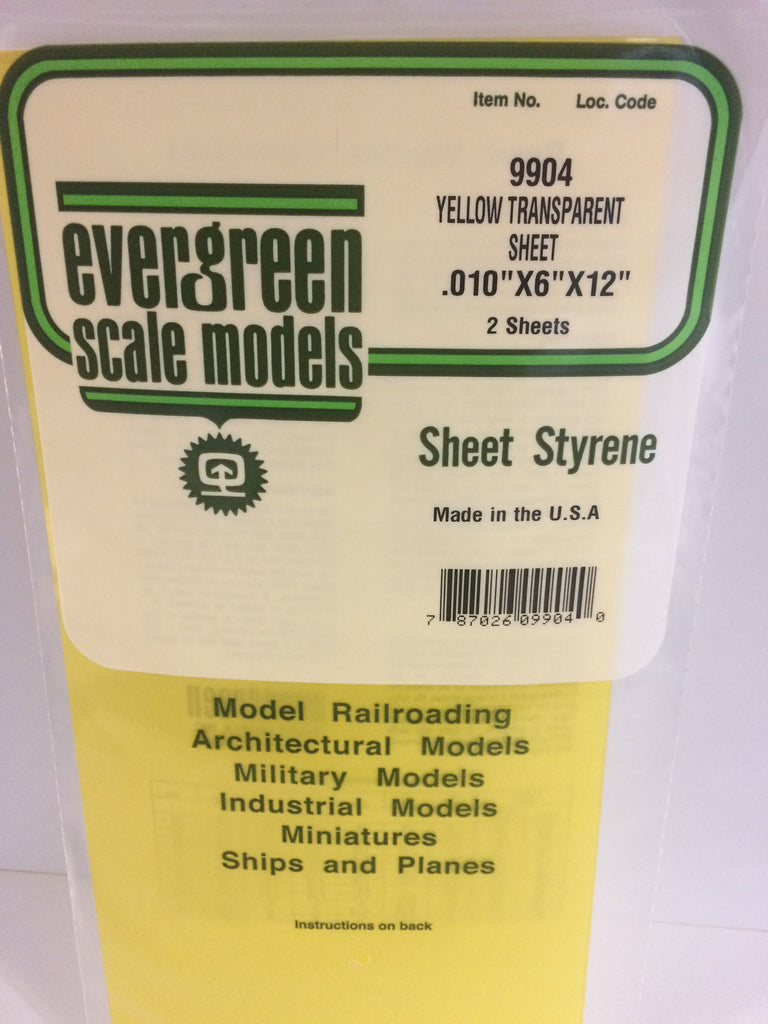 9904 - .010" YELLOW TRANSPARENT POLYSTYRENE SHEET - Evergreen Scale Models